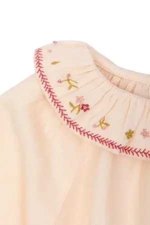 Bonpoint Long-sleeved Top With Ruffled Collar And Patterned Decoration