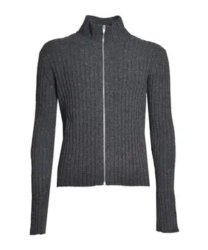 JIL SANDER Ribbed Zip-up High Neck Cardigan