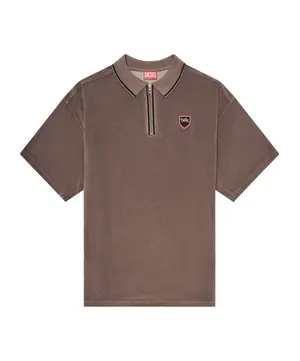 DIESEL® Chenille Polo Shirt With Shield Patch - Brown