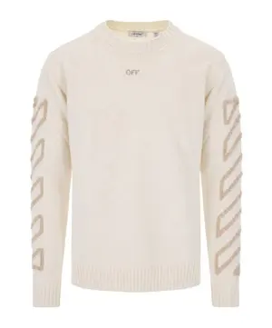 Off-White Arrow Fuzzy Crewneck Knitted Sweater - Cream