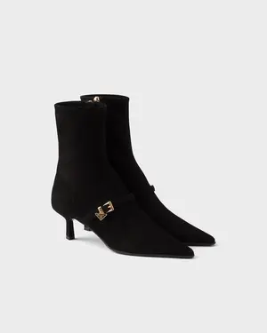 Prada Stretch Suede Ankle Boots With Buckle Detail