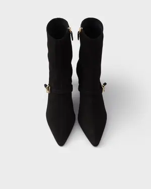 Prada Stretch Suede Ankle Boots With Buckle Detail