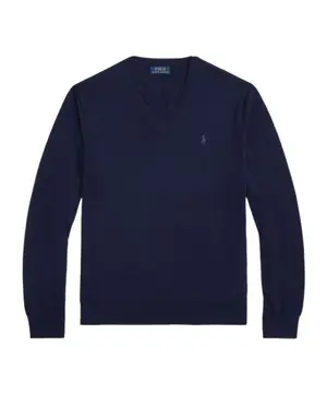 Polo Ralph Lauren V-neck Logo Embroidered Fine Knit Sweater