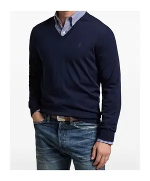 Polo Ralph Lauren V-neck Logo Embroidered Fine Knit Sweater