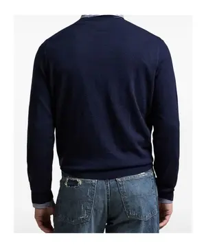 Polo Ralph Lauren V-neck Logo Embroidered Fine Knit Sweater