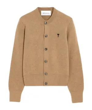 AMI Paris De Coeur Crewneck Cardigan In Responsible Wool