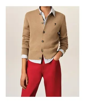 AMI Paris De Coeur Crewneck Cardigan In Responsible Wool