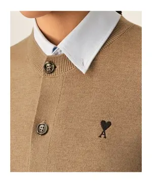 AMI Paris De Coeur Crewneck Cardigan In Responsible Wool