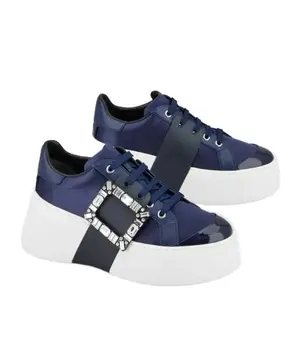 ROGER VIVIER Embellished Satin Sneakers - Navy Blue