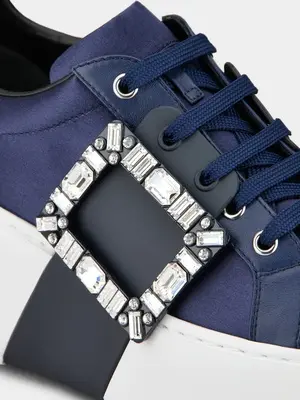 ROGER VIVIER Embellished Satin Sneakers - Navy Blue