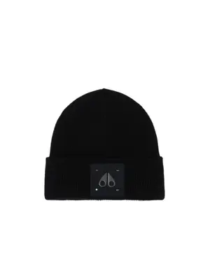 Moose Knuckles Logo Patch Beanie Hat - Black