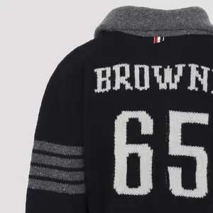 Thom Browne Knitted Hoodie With Rwb Stripes - Navy Blue
