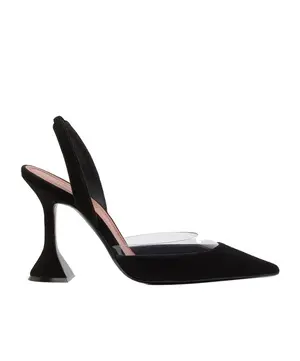 Amina Muaddi Lara Sling 95 Suede And Transparent Pvc - Black