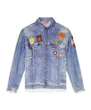 DIESEL® Satin Shirt With Trompe-l'oeil Denim Print