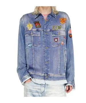 DIESEL® Satin Shirt With Trompe-l'oeil Denim Print