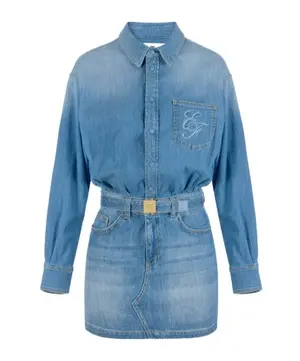 Elisabetta Franchi Belted Denim Mini Dress - Light Blue