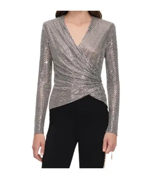 SELF-PORTRAIT Rhinestone Mesh Wrap Top