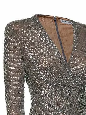 SELF-PORTRAIT Rhinestone Mesh Wrap Top