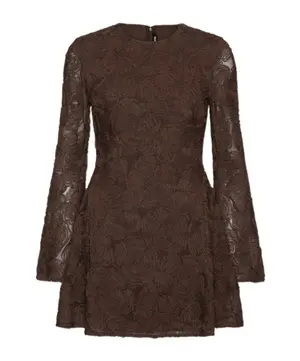 ROTATE BY BIRGER CHRISTENSEN Flower Mesh Long Sleeve Mini Dress - Dark Brown
