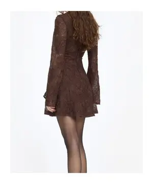 ROTATE BY BIRGER CHRISTENSEN Flower Mesh Long Sleeve Mini Dress - Dark Brown