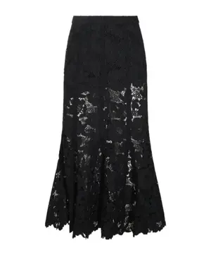 SELF-PORTRAIT A-line Lace Midi Skirt - Black