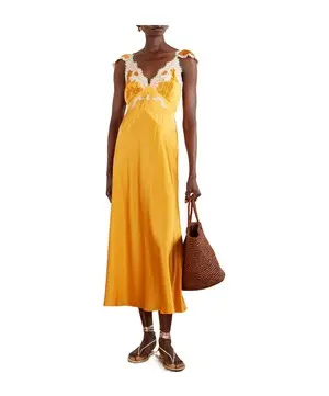 DÔEN Fiona Lace-trimmed Silk-satin Midi Dress - No
