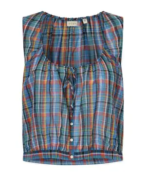 DÔEN Gathered Checked Organic Cotton-voile Top - No