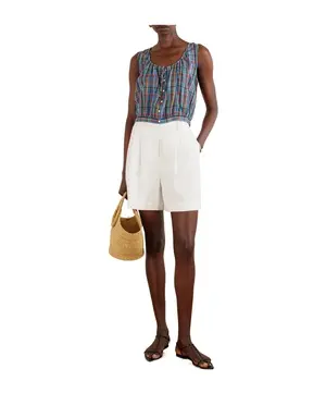 DÔEN Gathered Checked Organic Cotton-voile Top