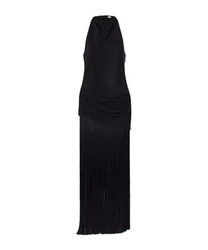 Cult Gaia Fringed Silk Halterneck Maxi Dress - No