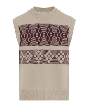 Dries Van Noten Argyle Knit Sleeveless Sweater - Champagne