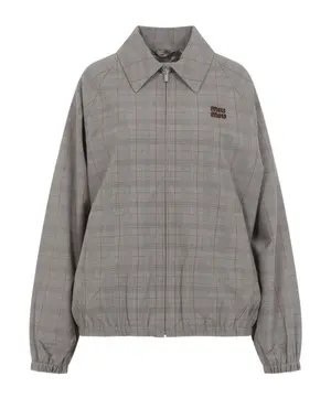 Miu Miu Prince Of Wales Checked Blouson Jacket - Gray