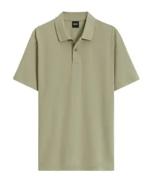 Hugo Boss Cotton-blend Polo Shirt With Bubble-structured Jacquard - Khaki