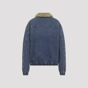 Miu Miu Shearling-collar Logo-patch Denim Jacket - Blue