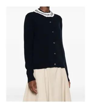 Prada Crystal-embellished Ruffled-collar Cardigan