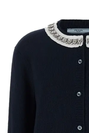 Prada Embellished Button-up Cardigan - Navy Blue