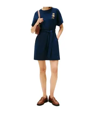 Tommy Hilfiger Short Sleeve Drawstring Waist Dress - Black