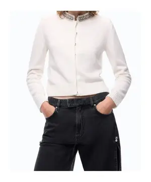 Pinko Embellished Collar Wool-blend Cardigan