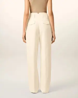 AMI Paris Cotton And Linen Trousers With Double Pleats