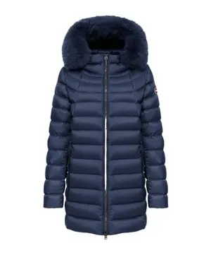 COLMAR A-line Down Jacket With Faux Fur - Navy Blue