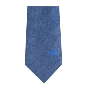 Etro Silk Jacquard Neck Tie With Embroidered Logo - Light Blue