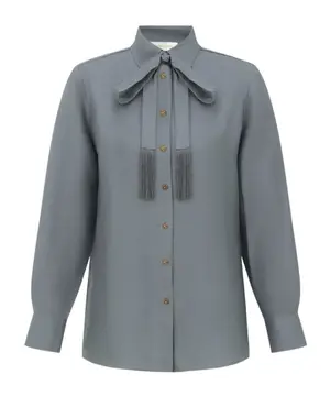 Zimmermann Long Sleeve Shirt With Detachable Tasseled Tie - Airforce