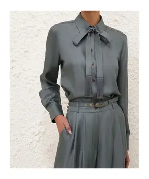 Zimmermann Long Sleeve Shirt With Detachable Tasseled Tie