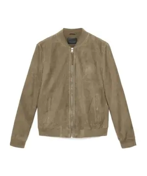 ALLSAINTS Long-sleeved Suede Bomber Jacket - Olive Green