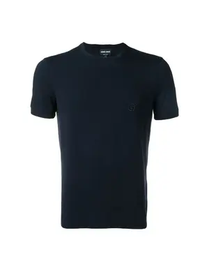 Giorgio Armani Dark Blue Logo Embroidered T-shirt - Black