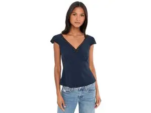 Madewell Cap Sleeve V-neck Lace Trim Top - Gray
