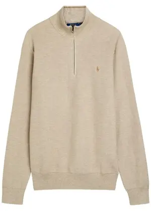 Polo Ralph Lauren Polo Ralph Lauren Half-Zip Waffle-Knit Cotton Jumper Brown