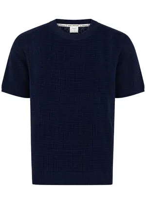 PERCIVAL Open-knit Cotton T-shirt - Navy