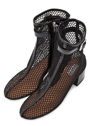 Alaïa Fishnet Patent Leather Ankle Boots - Black