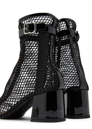 Alaïa Fishnet Patent Leather Ankle Boots - Black