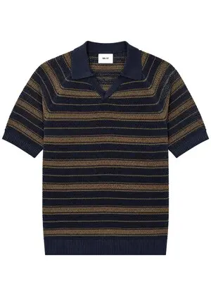 Nn07 Cale Striped-knit Linen-blend Polo Shirt - Black
